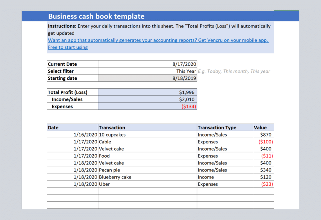 Excel Cashbook Template Download And Edit For Your Business