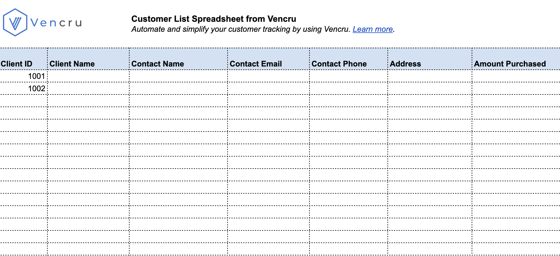 Business Client List Template - Vencru
