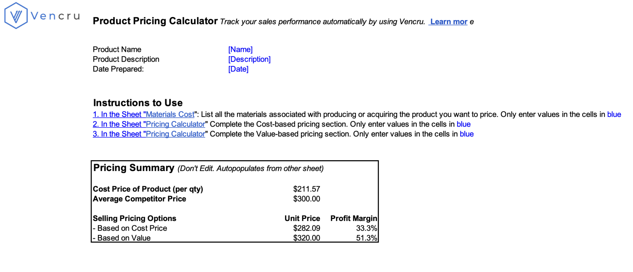 Free Product Pricing Calculator Template - Vencru